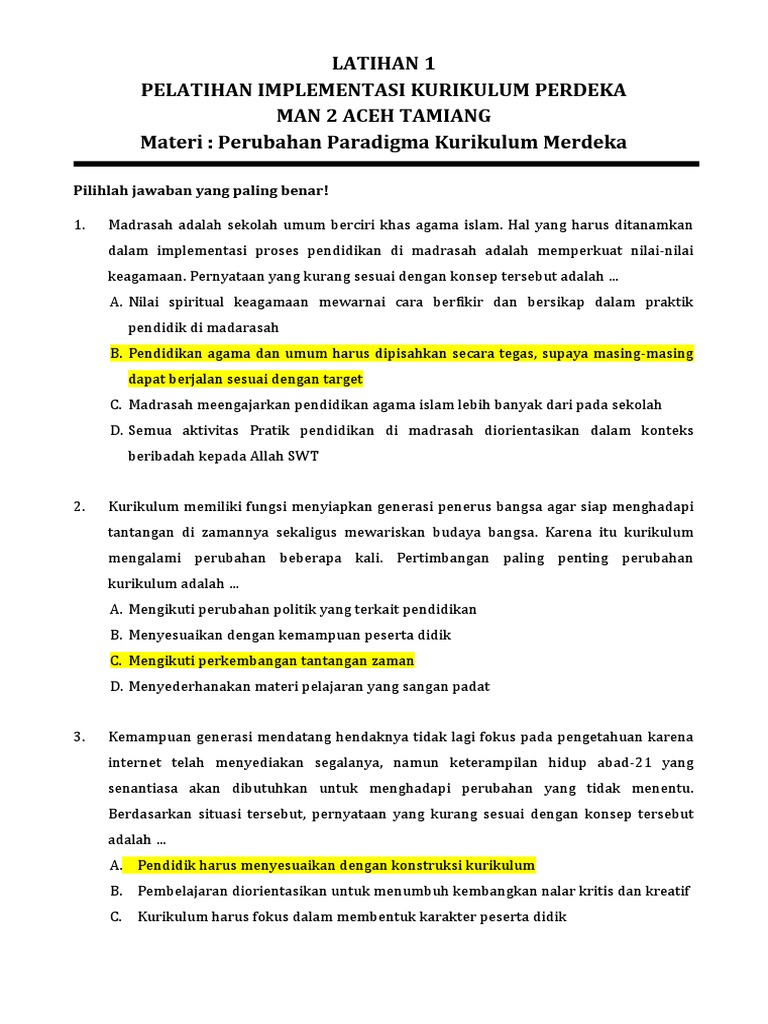Contoh Soal Latihan 1 IKM | PDF