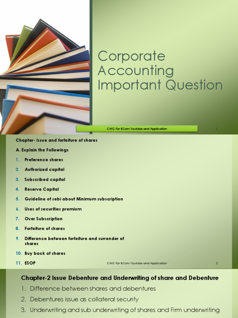 Corporate Accounting IMP Questions | PDF | Liquidation | Preferred Stock