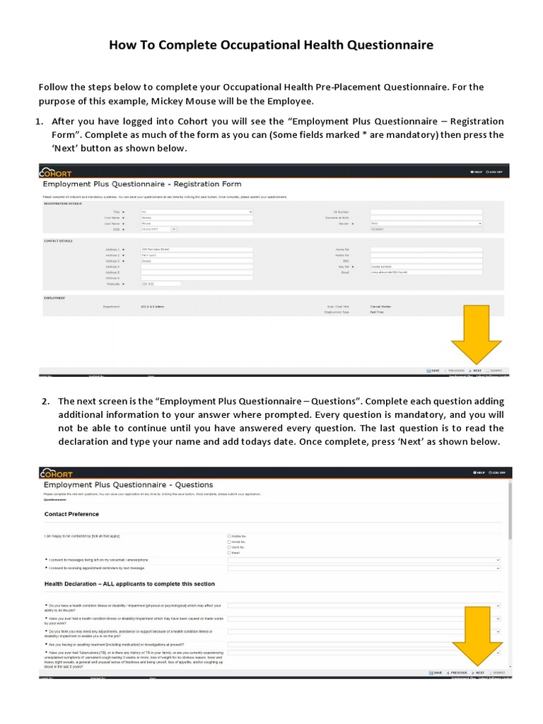 Completing The OH Health Questionnaire | PDF | Password | Questionnaire