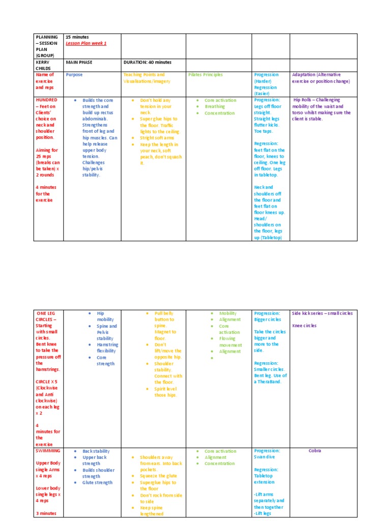 Lesson Plan Week 1 - Main Phase | PDF | Hip | Pelvis