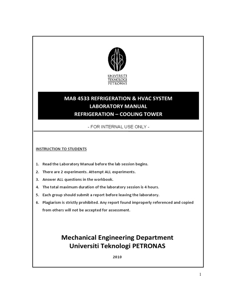 Lab Refrigeration N Cooling Tower Pdf Heat Transfer Heat