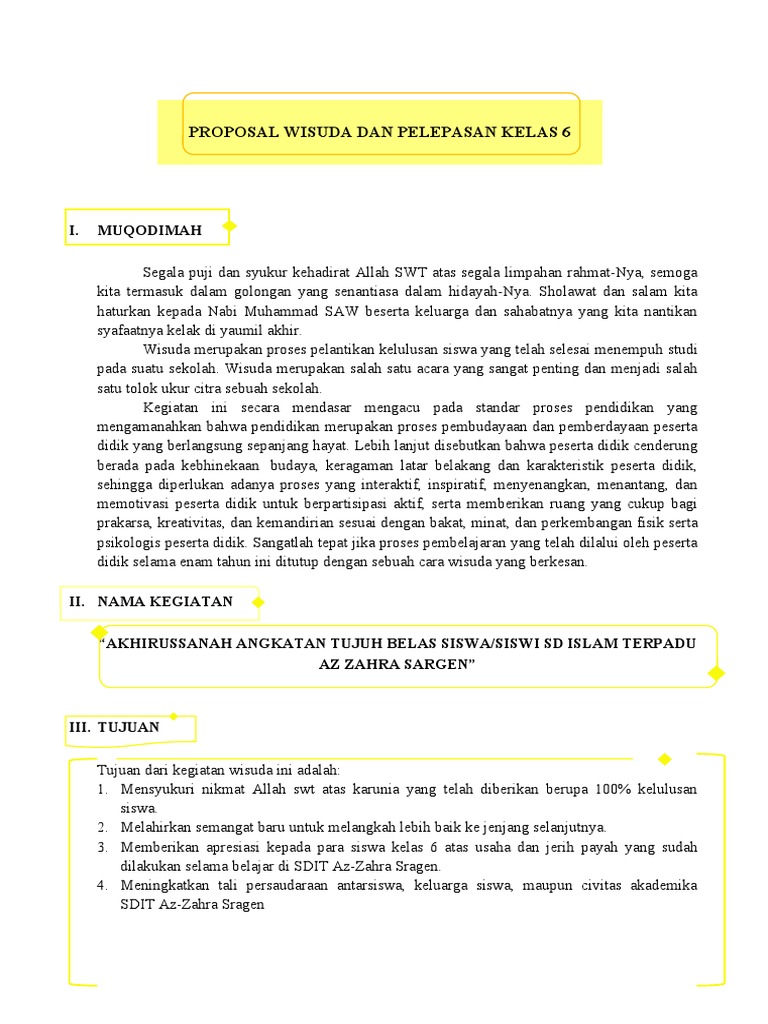 Proposal Wisuda Kelas 6 SD Az Zahra | PDF