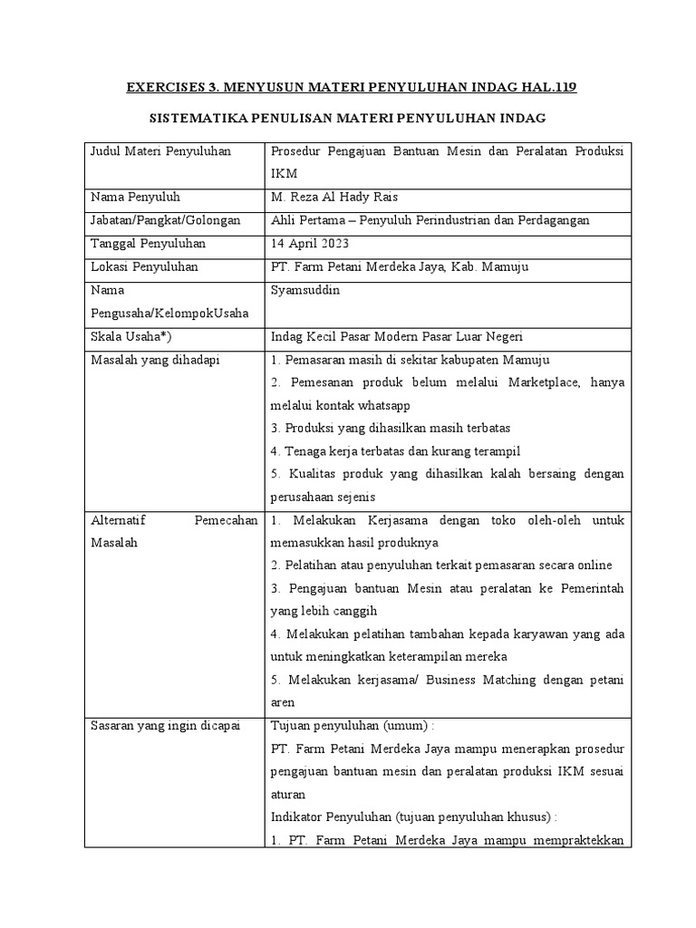 Exercise 3 Menyusun Materi Penyuluhan Form Hal 119 | PDF