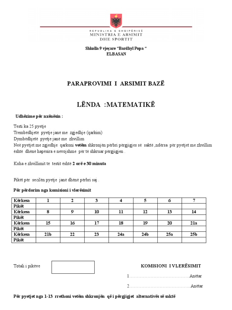 Paraprovimi I Klasave Te 9 | PDF