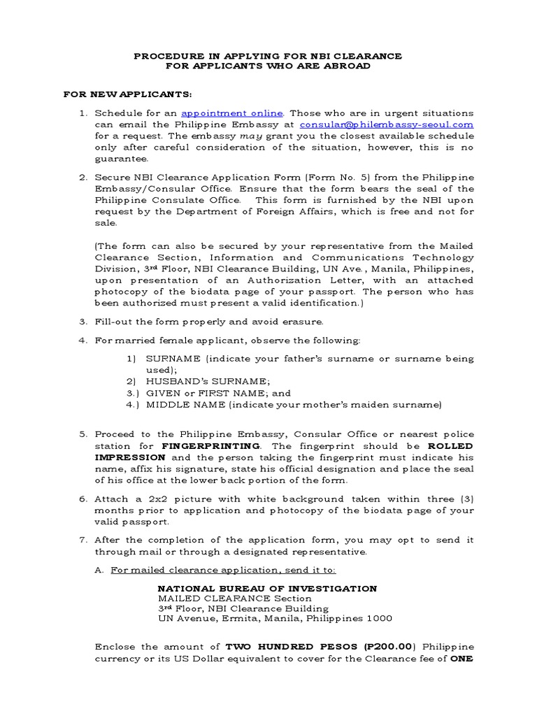 NBI Clearance Application Procedure From Abroad | PDF | Identity Document | Consul (Representative)