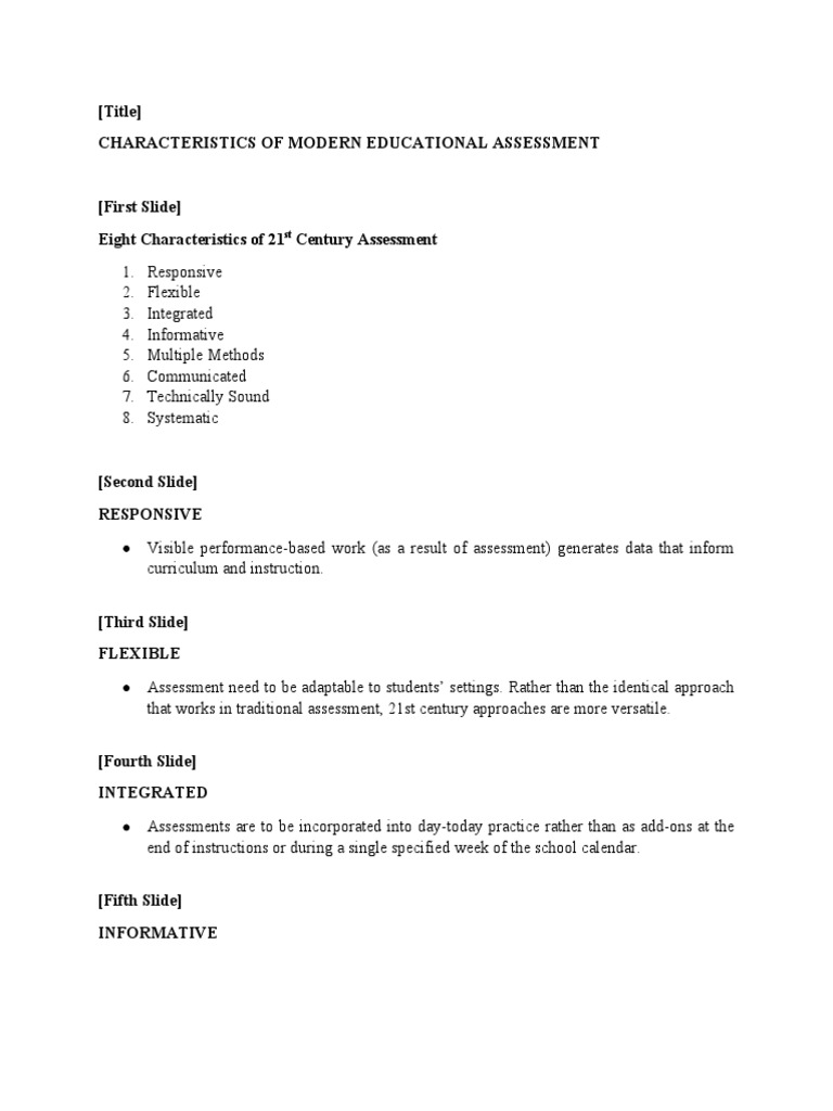 Characteristics of Modern Educational Assessment | PDF