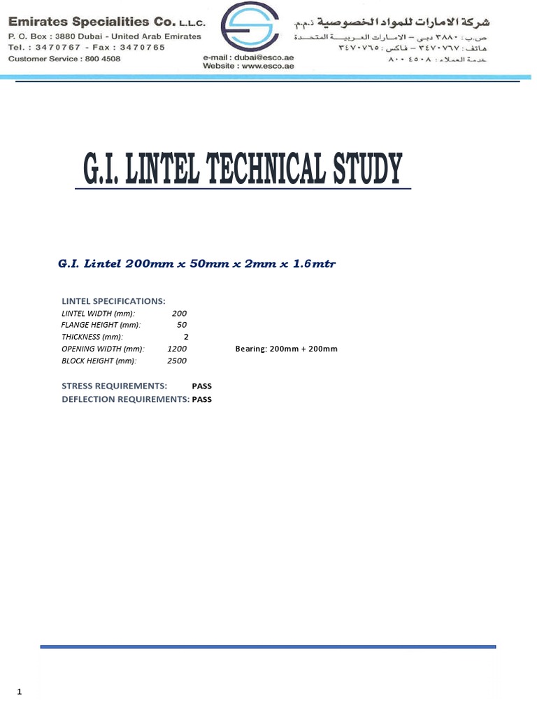 G.I. Lintel Specifications and Analysis | PDF | Physical Sciences ...