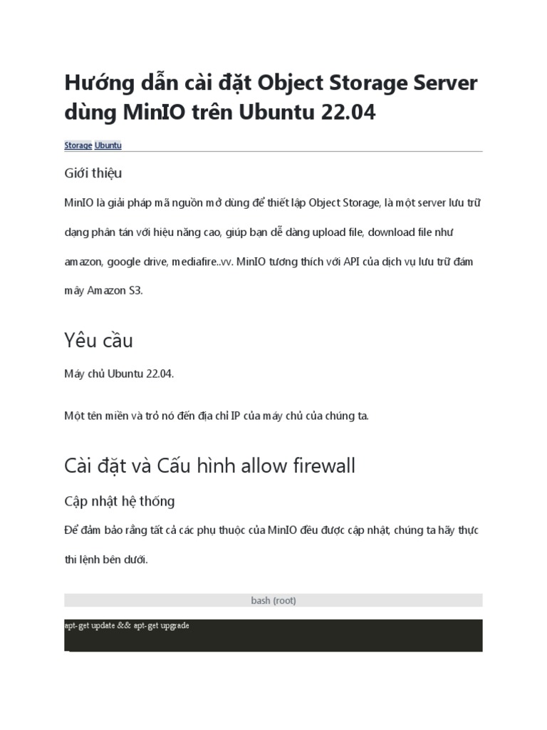 Hướng dẫn cài đặt Object Storage Server dùng MinIO trên Ubuntu 22 | PDF