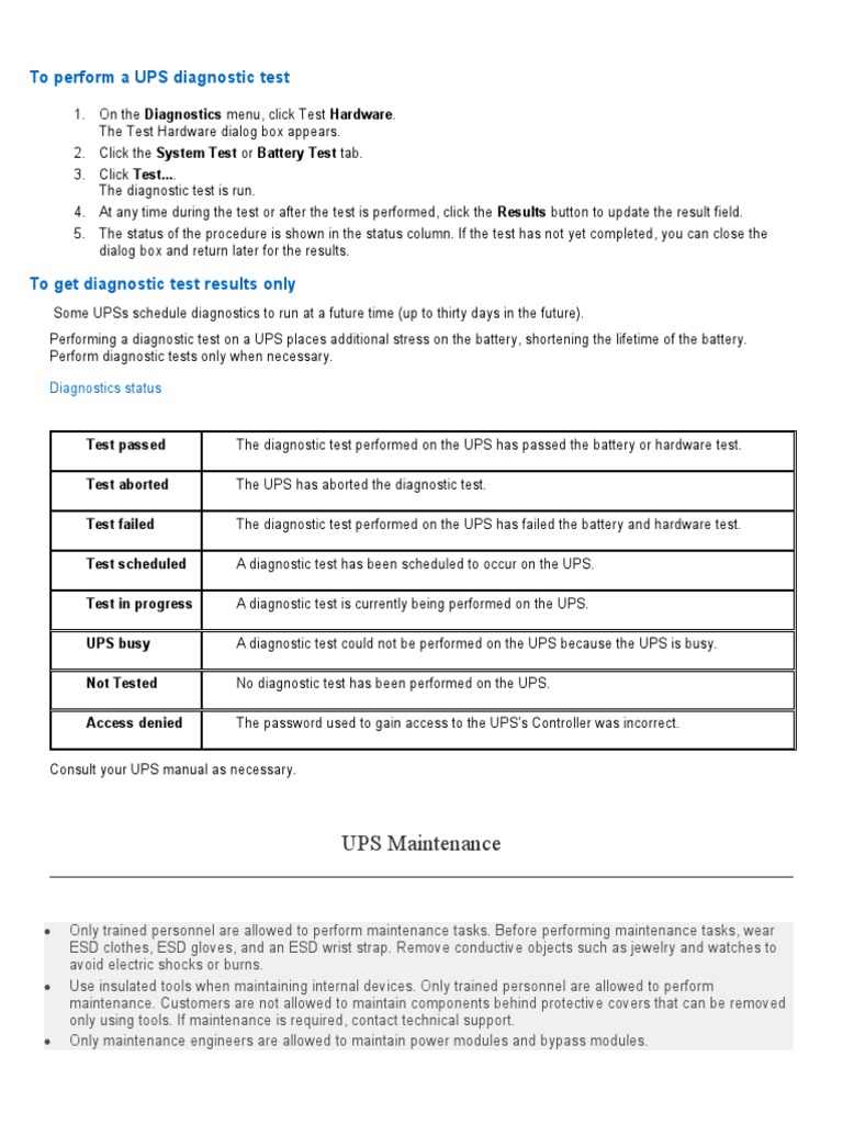 UPS Diagnostic and Maintenance Guide | PDF