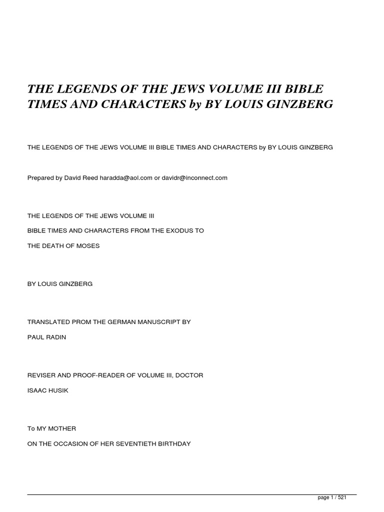 Legends of The Jews Volume III, Bible Times and Characters by Louis ... Legends of The Jews Volume III, Bible Times and Characters by Louis ...