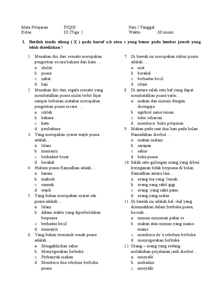 Soal PAT Fiqih Kelas 3 | PDF