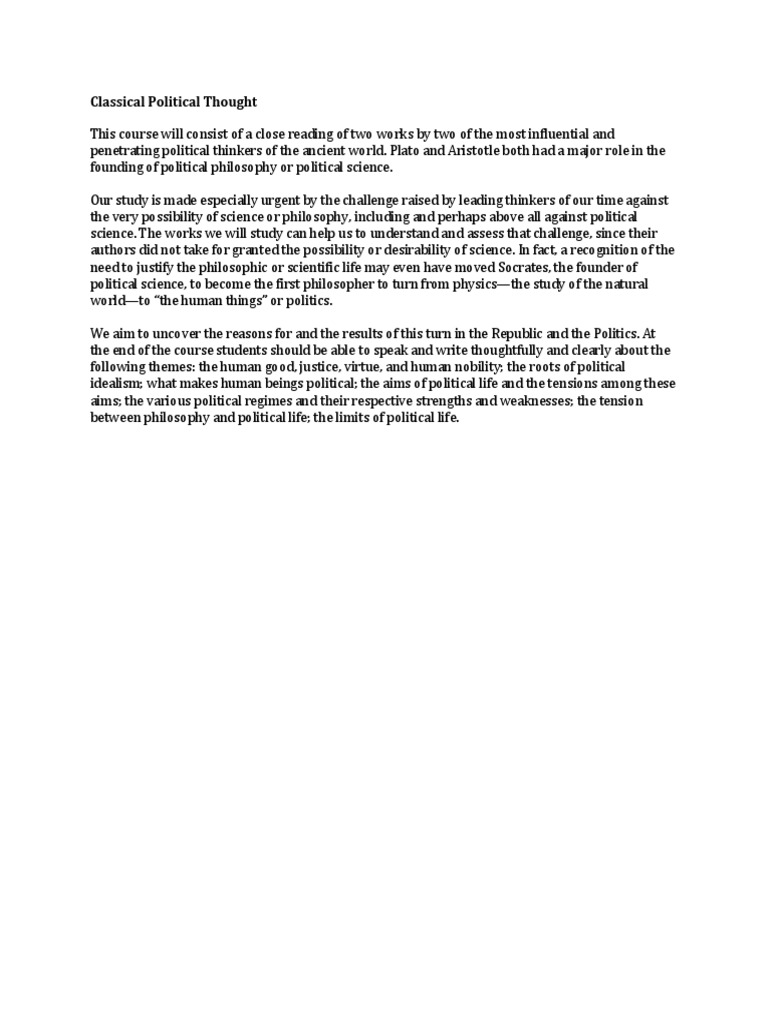Classical Political Thought Course Overview | PDF