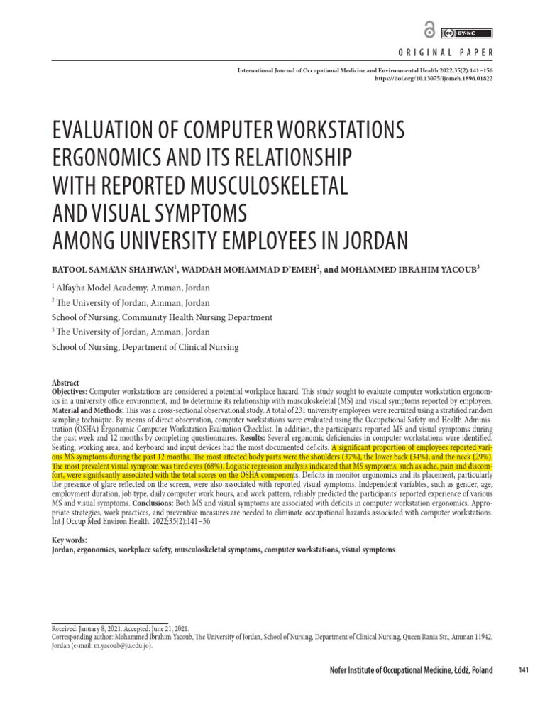 Ergonomic Evaluation of University Workstations | PDF | Human Factors ...