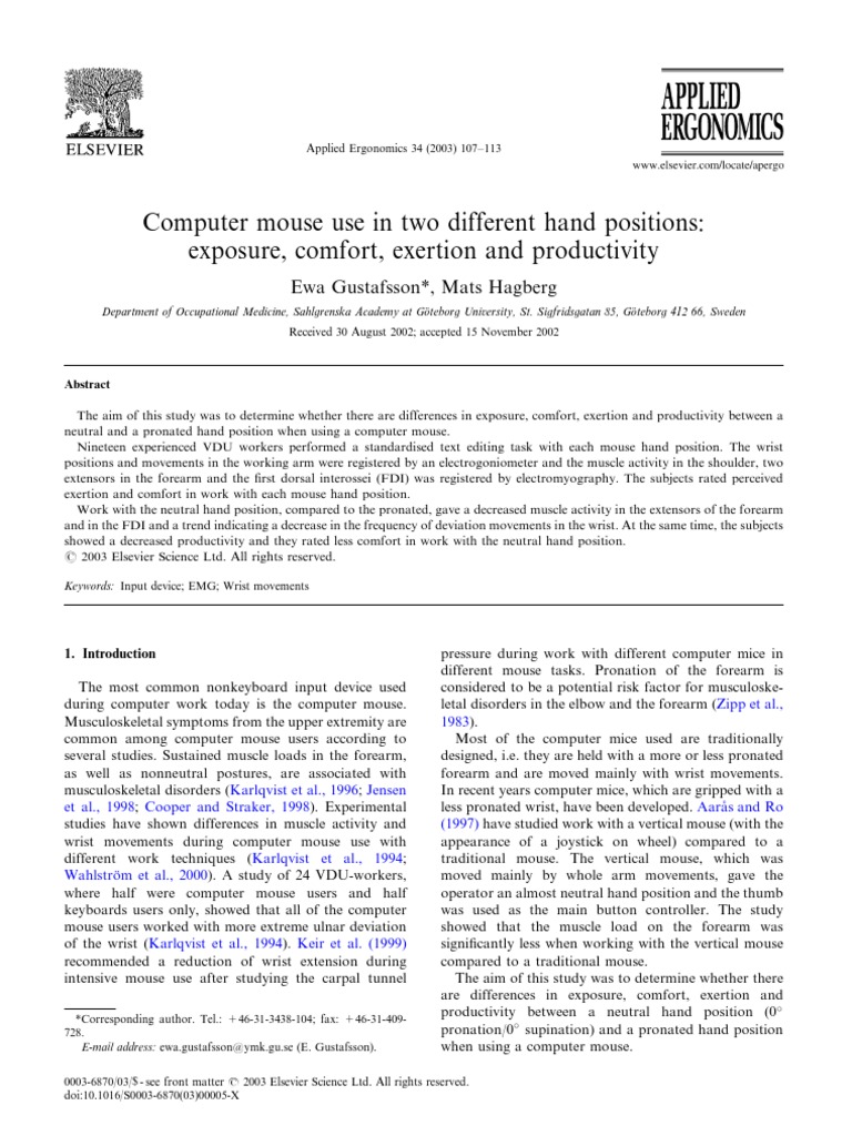 Mouse Hand Position Impact Study | PDF | Anatomical Terms Of Motion | Hand