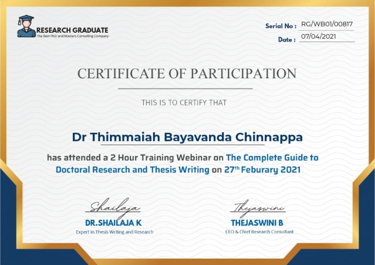 DR Thimmaiah Bayavanda Chinnappa - Webinar Certificate | PDF