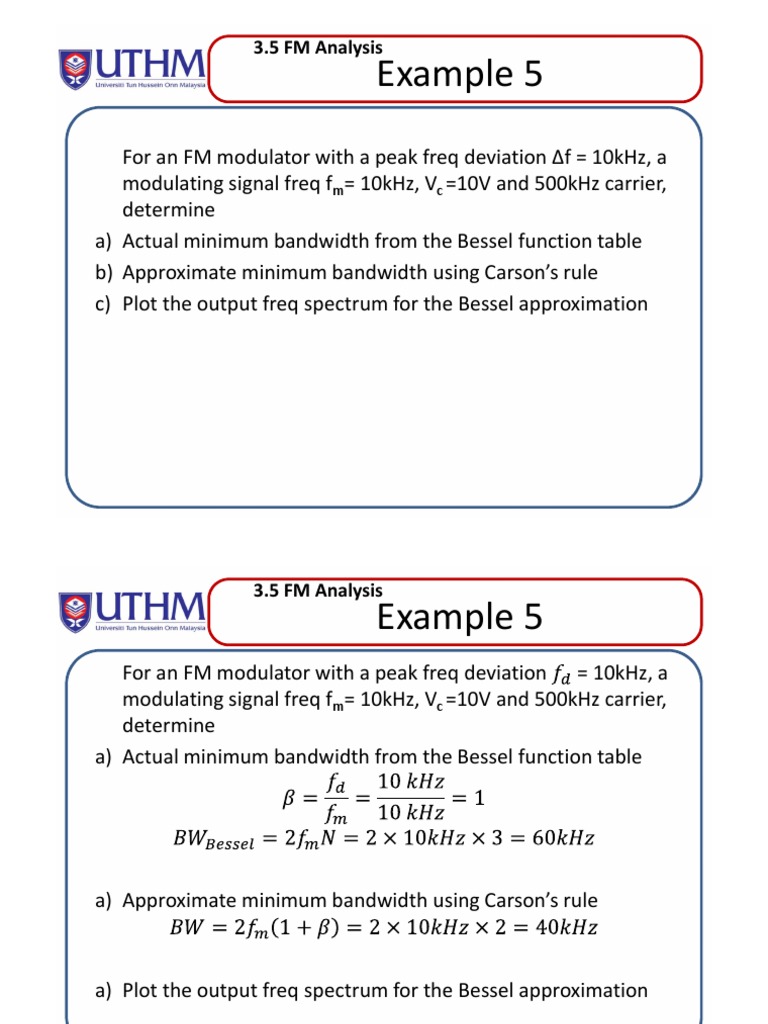 02 Solutions For Example FM | PDF | Frequency Modulation | Electrical Engineering