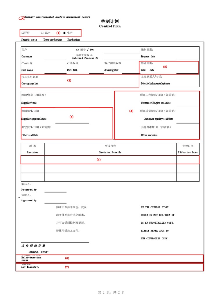 FM-C0801-S02!01!05 - Control Plan For Mass Production | PDF | Mass Production | Systems Engineering