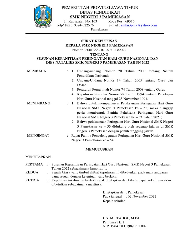 SK Susunan Panitia HGN 2022 | PDF