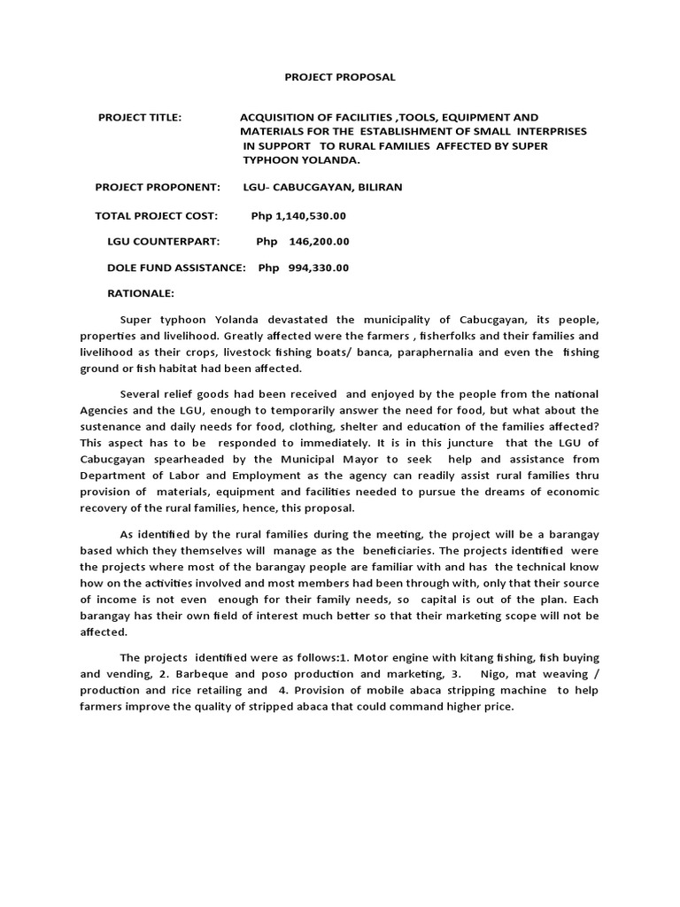 PROJECT PROPOSAL-acquisition of Facilities, Tools, Equipment ...
