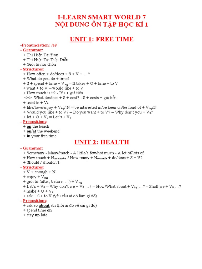 NỘI DUNG ÔN TẬP HK1 I-LEARN 7 | PDF | Language Arts & Discipline