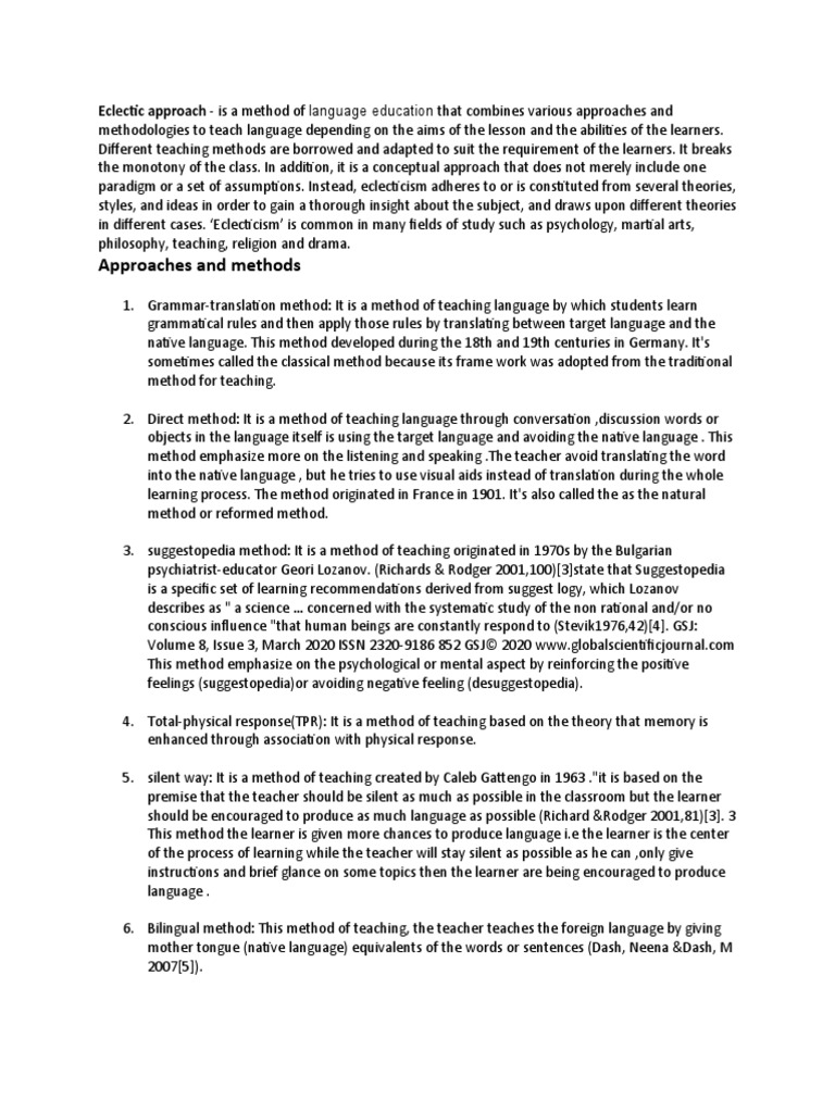 Eclectic Approach | PDF | Language Education | Cognition