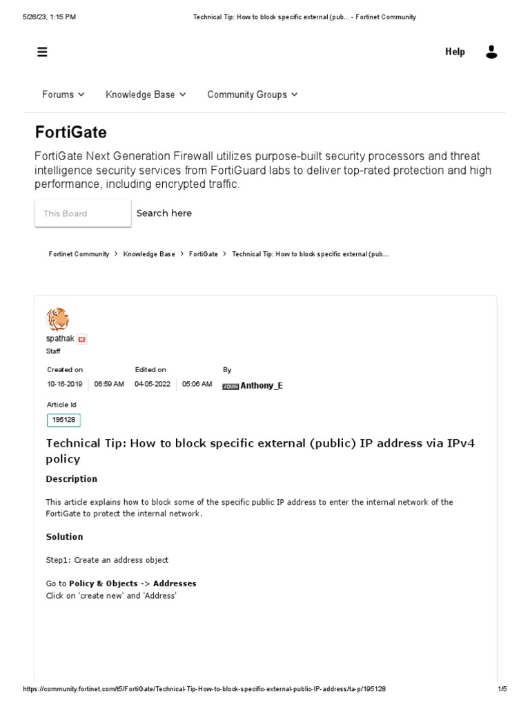 Technical Tip How To Block Specific External Pdf Ip Address Network Protocols
