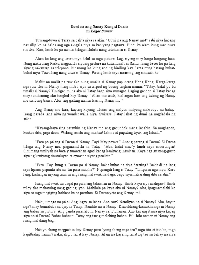 Uuwi Na Ang Nanay Kong Si Darna Akdang Hinggil Sa MIgrasyon | PDF
