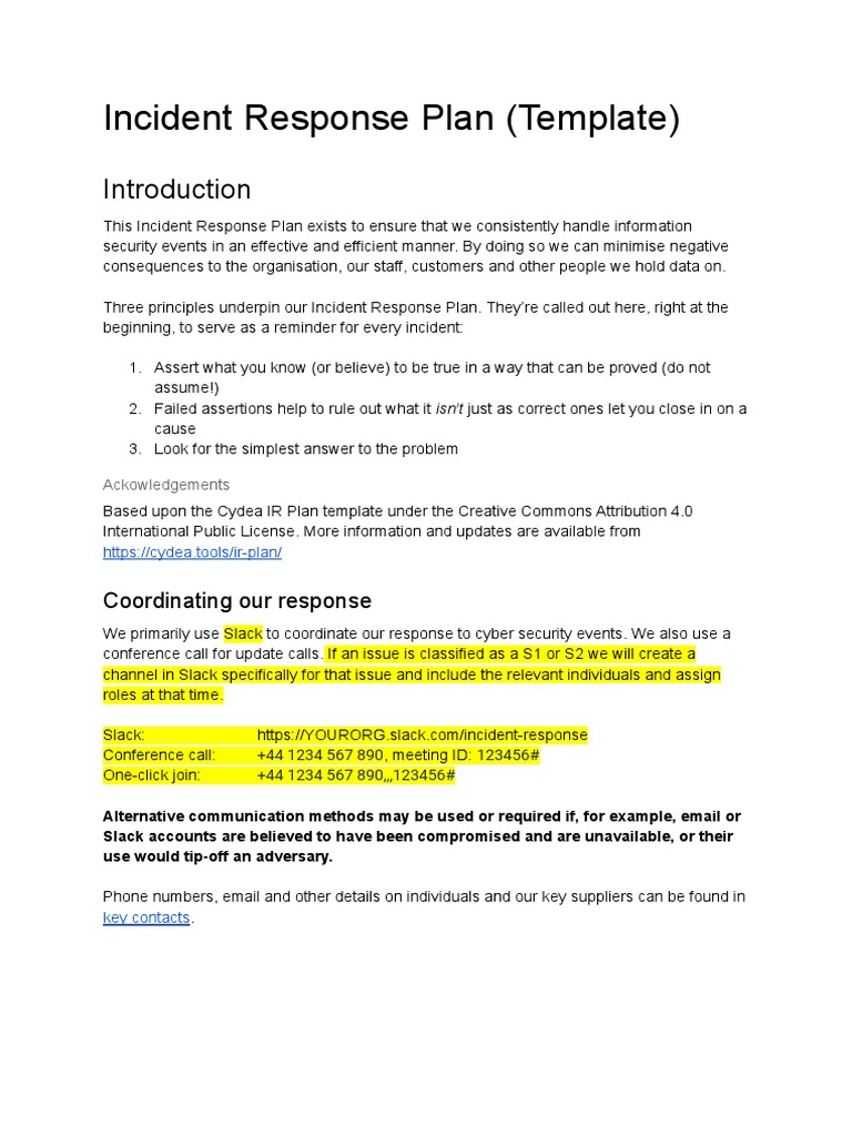 Incident Response Plan (Template) | PDF | Computer Network ...