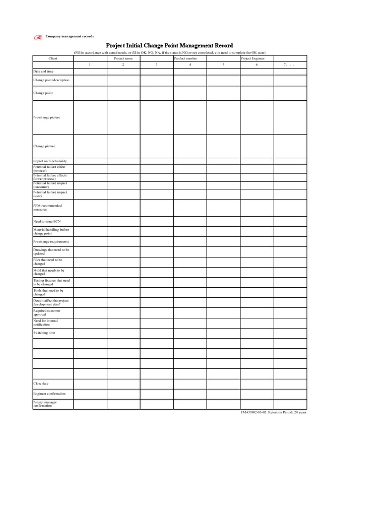 FM-C0902!05!02 Project Initial Change Point Management Record | PDF