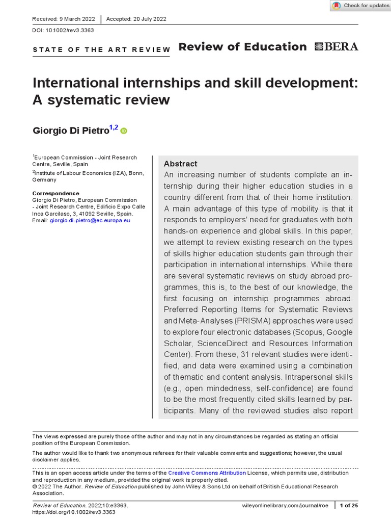 Review of Education - 2022 - Di Pietro - International Internships and Skill Development A ...