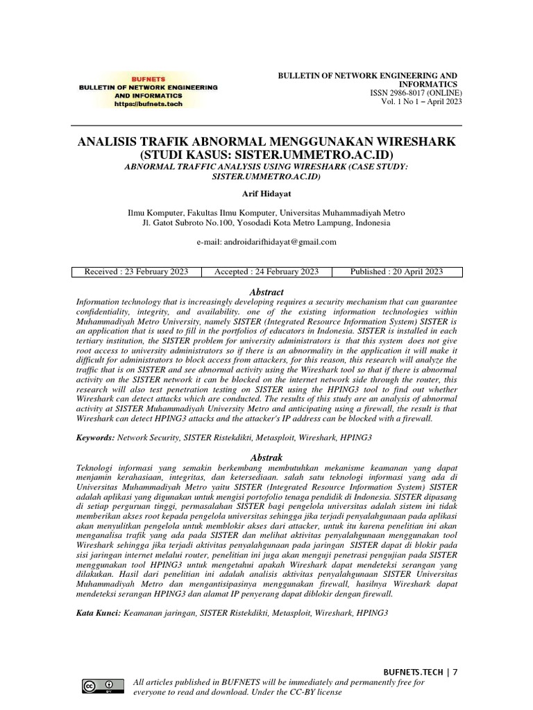 Abnormal Traffic Analysis Using Wireshark (Case Study: Sister - Ummetro.ac - Id) | PDF ...