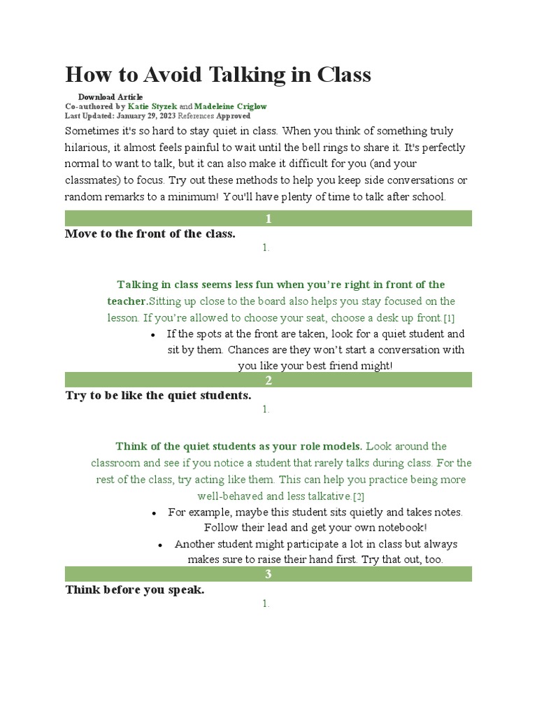 How To Avoid Talking in Class | PDF | Classroom
