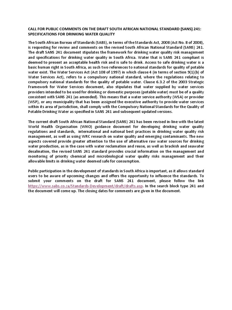SABS | PDF | Drinking Water | Water Quality