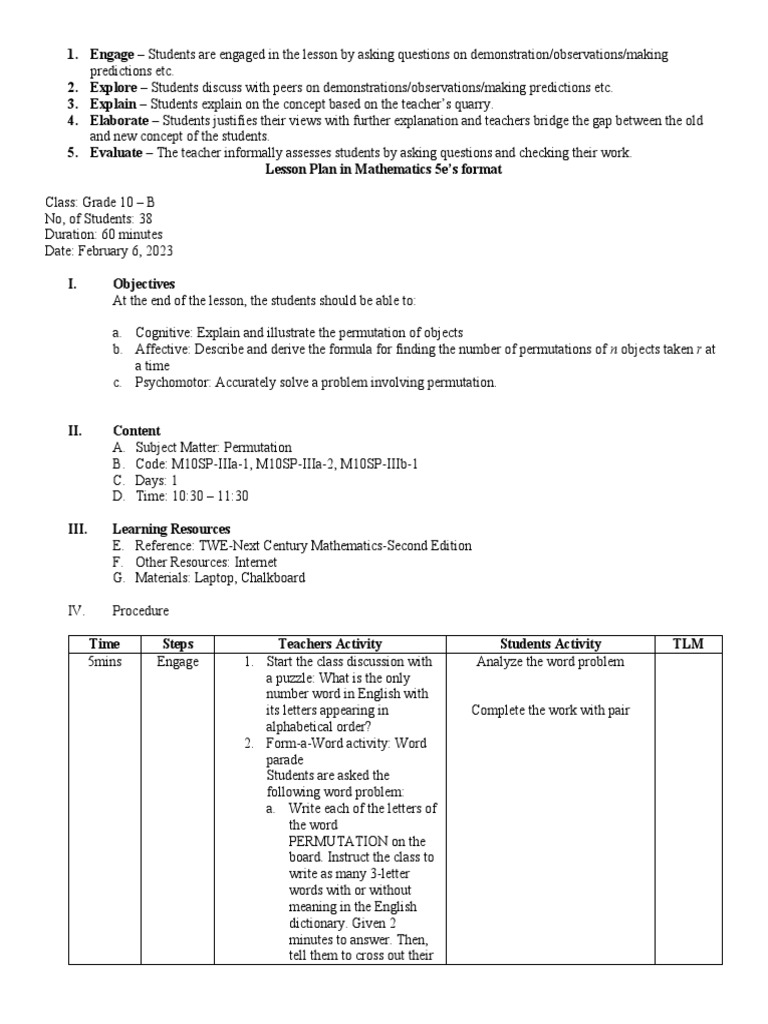 Lesson Plan Mathematics 10 | PDF | Lesson Plan | Teachers