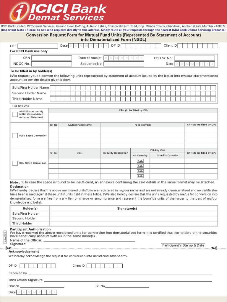 NSDL Conversion Request Form | PDF | Private Law | Financial Services