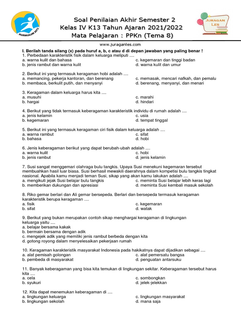Soal Tema 8 (PPKN) Semester 2 Tahun 2022 | PDF