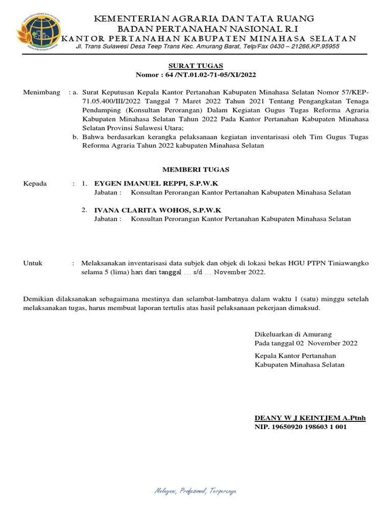 Surat Tugas KONSULTAN GTRA 2 | PDF