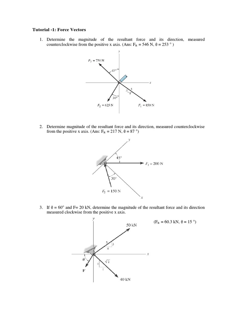 CVE10004 Tutorial01 | PDF | Euclidean Vector | Force