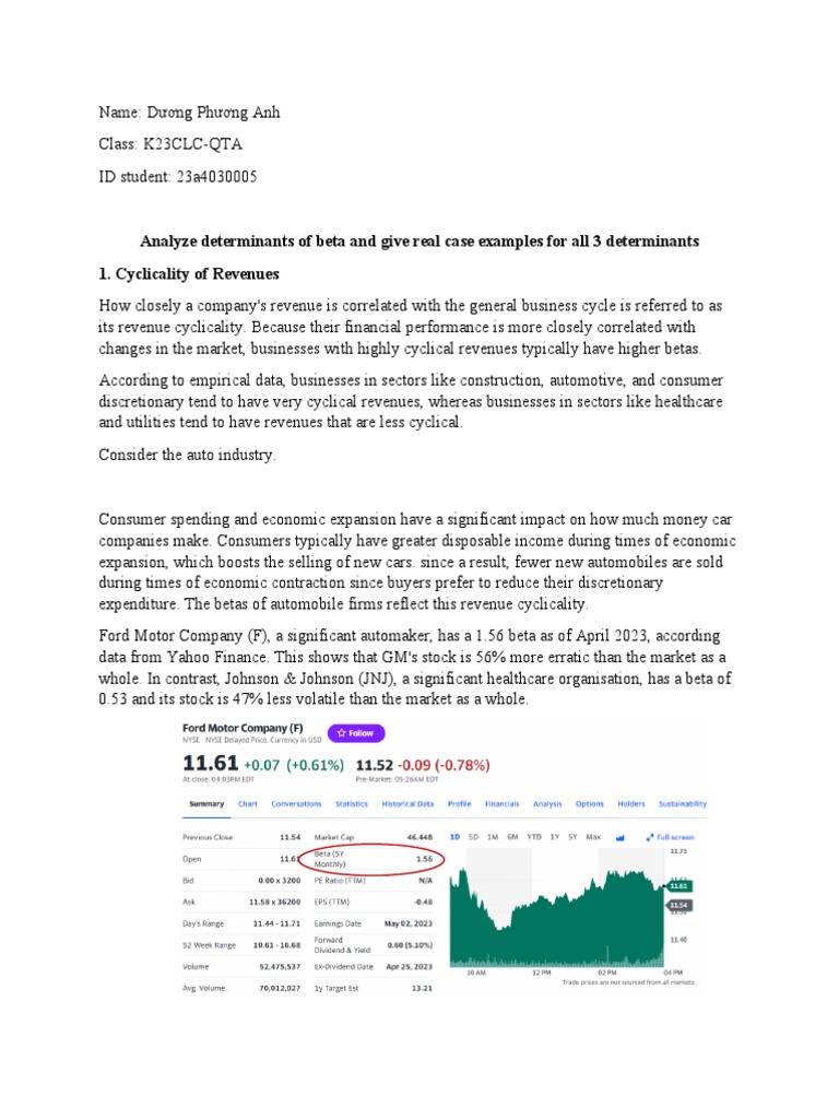 Analyze Determinants of Beta and Give Real Case Examples For All 3 ...