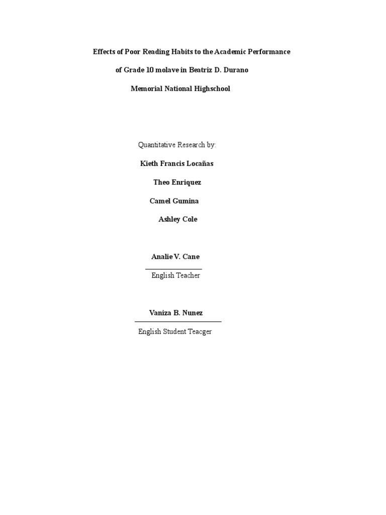 Effects of Poor Reading Habits To The Academic Performance | PDF ...