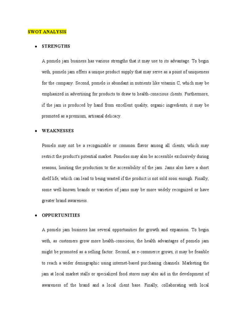 Pomelo Jam Business SWOT Analysis | PDF | Brand | Marketing