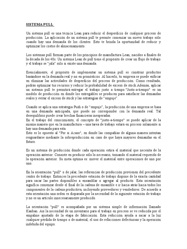 Implementación del Sistema Pull en Producción | PDF | Inteligencia de ...