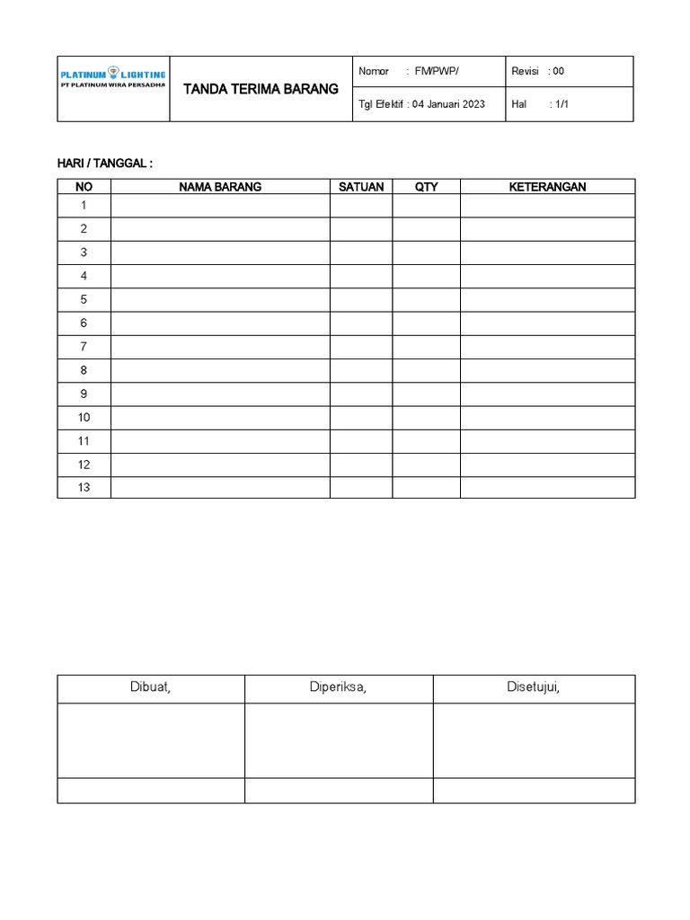 Form Tanda Terima Barang | PDF