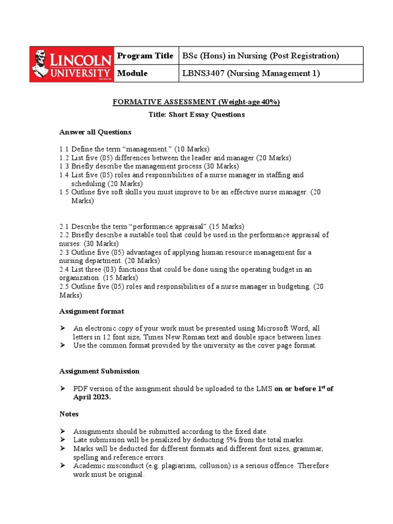 Formative Assessment - SEQ | PDF | Nursing