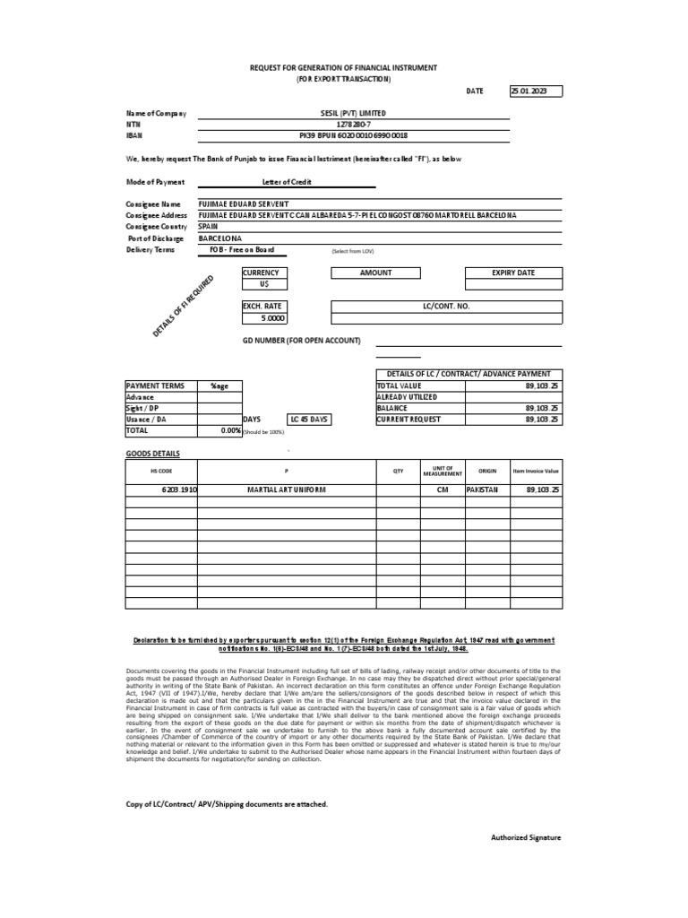 Request Letter For FI For OPENING FI | PDF | Invoice | Bill Of Lading