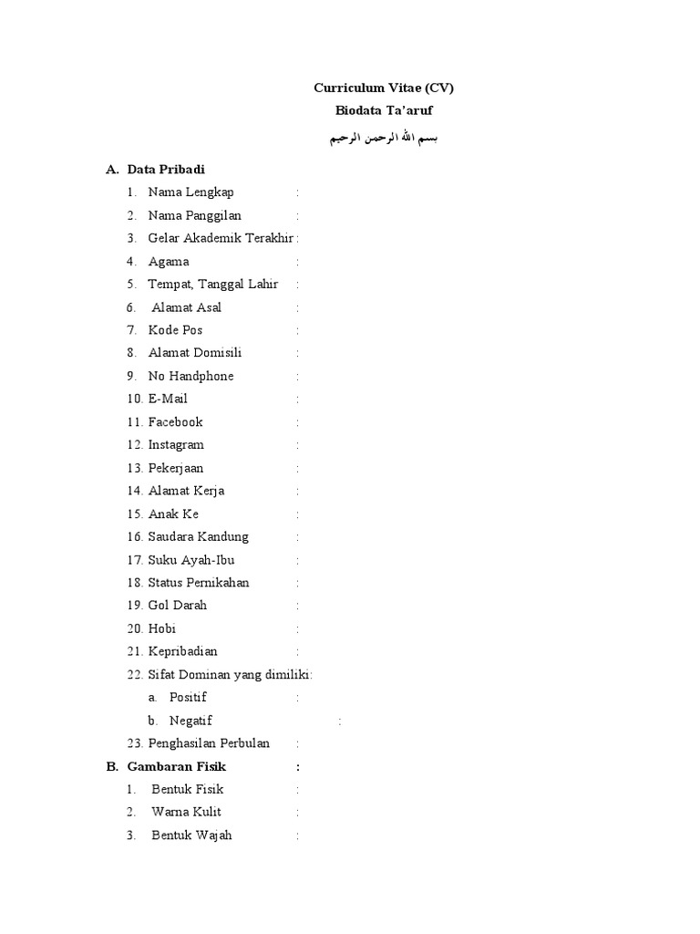 Form CV Ta'aruf Kosong | PDF
