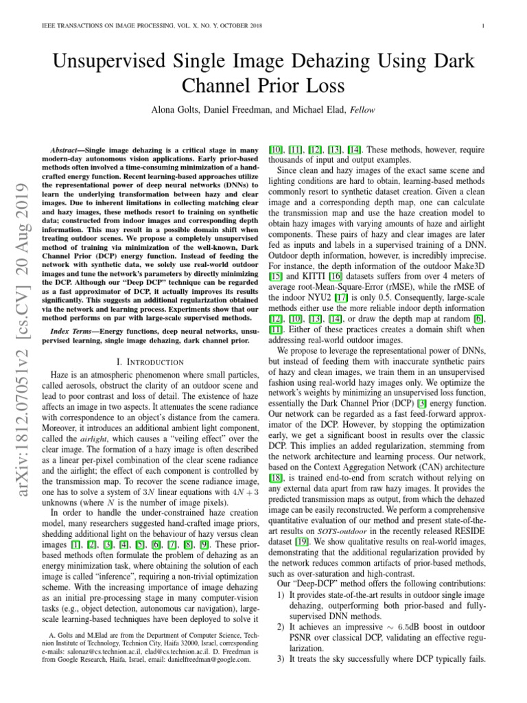 Unsupervised Single Image Dehazing Using Dark | PDF | Deep Learning ... Unsupervised Single Image Dehazing Using Dark | PDF | Deep Learning ...