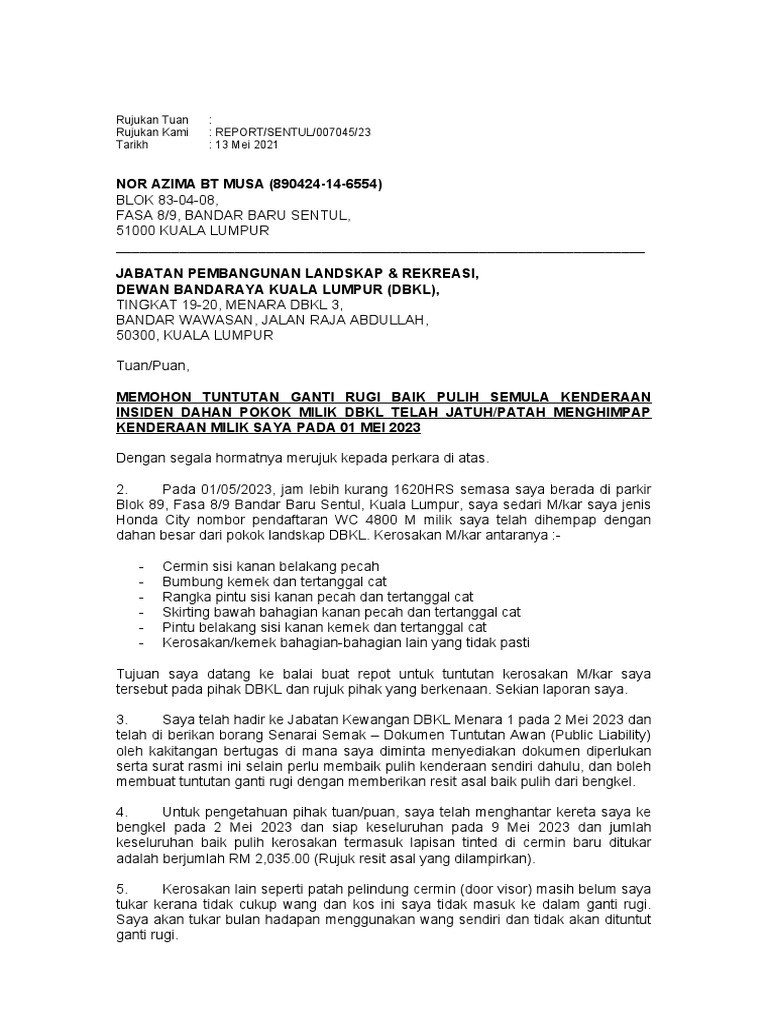 Surat Rayuan DBKL | PDF