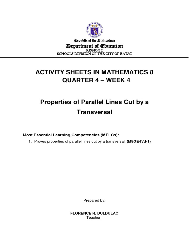 Mathematics 8 Q4 Week 4 | Download Free PDF | Mathematics | Elementary ...
