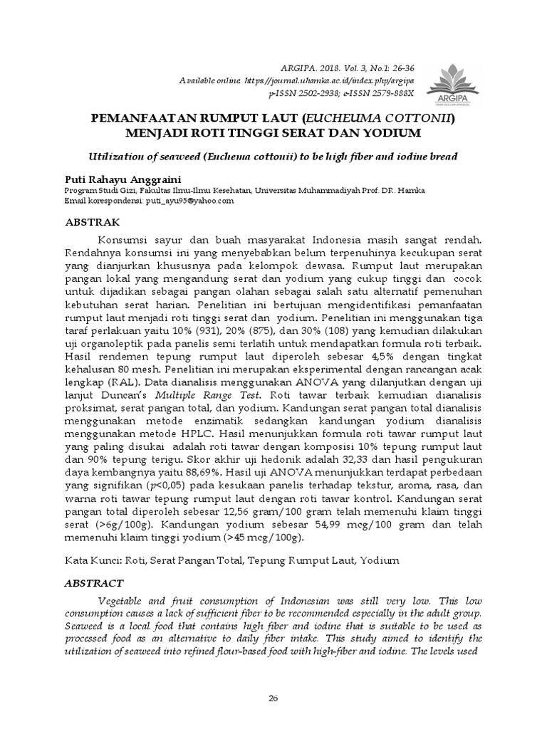 Roti Serat Tinggi dari Rumput Laut | PDF